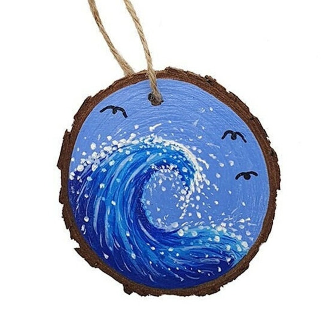 Wave Painting Log Slice Sea Art Office Art Handmade Gift Ocean Art ...