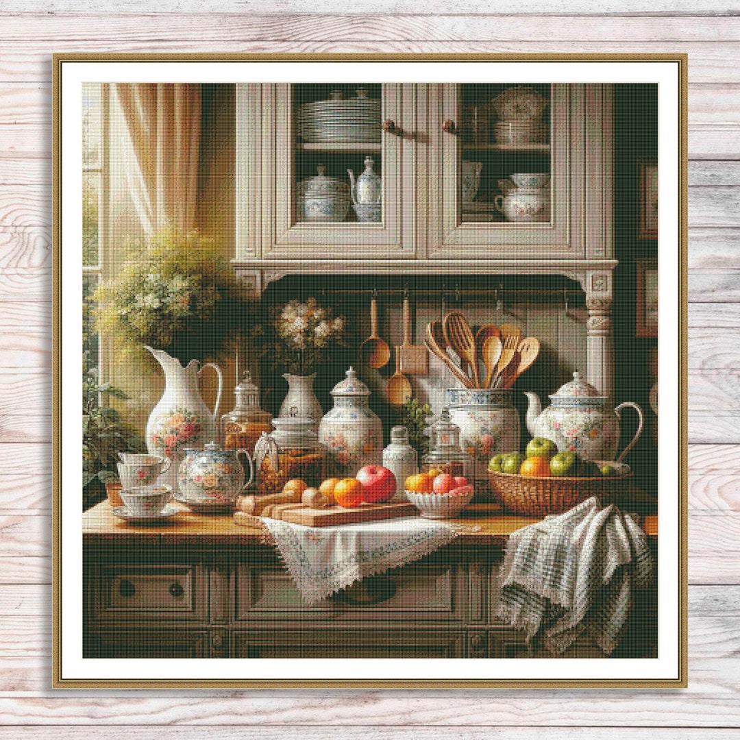 Kitchen Shelf Cross Stitch Pattern Shelf With Dishies Kitchen Still ...