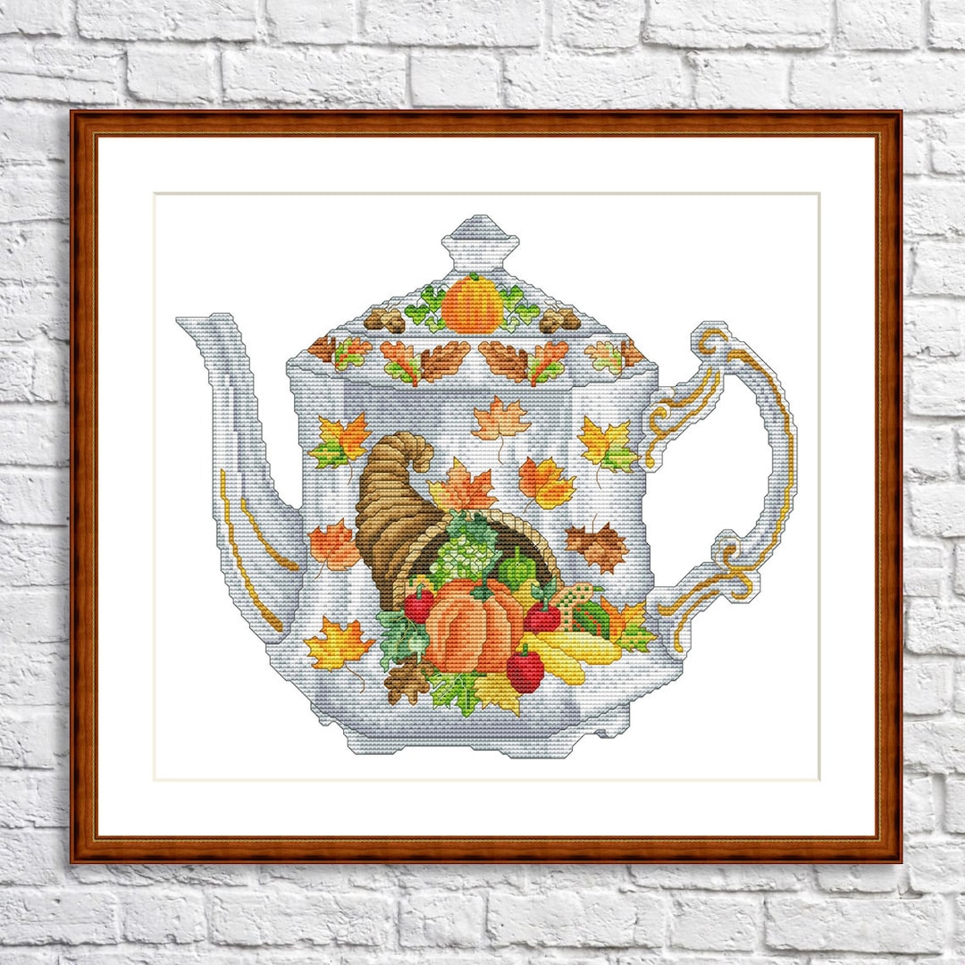 Autum Teapot Cross Stitch Pattern Cups Abstraction Kitchen Still Life ...