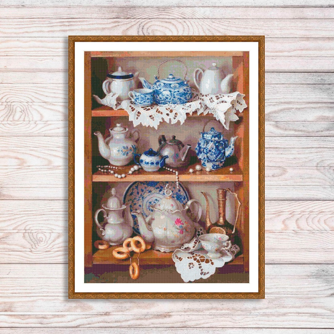Kitchen Shelf Cross Stitch Pattern Shelf With Dishies Kitchen Still ...