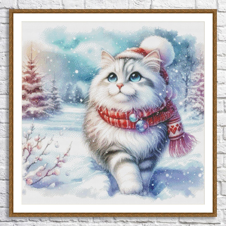 Christmas Cat Cross Stitch Pattern Charming Cat Cats Love Modern Decor ...