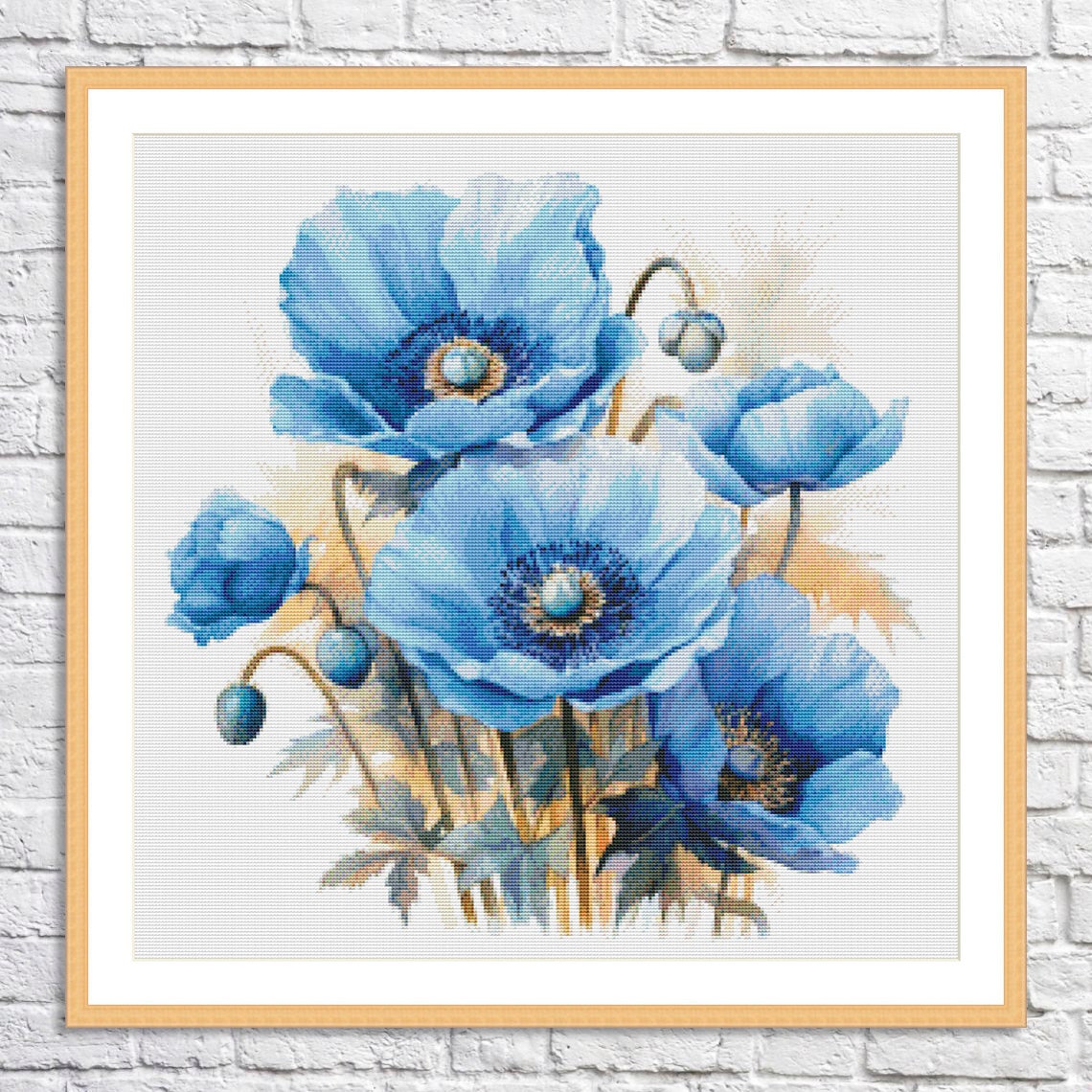 Blue Anemones Cross Stitch Pattern Floral Digital Pattern Modern Decor ...