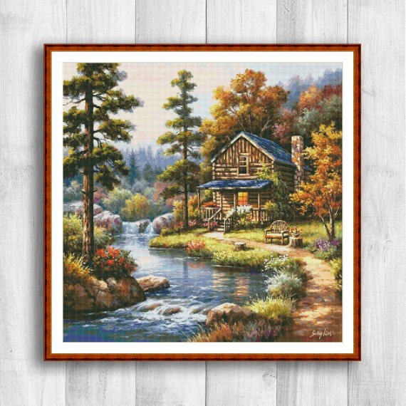 Simple Log Cabin Cross Stitch Log Cabin Christian Cross, Size: 33"x