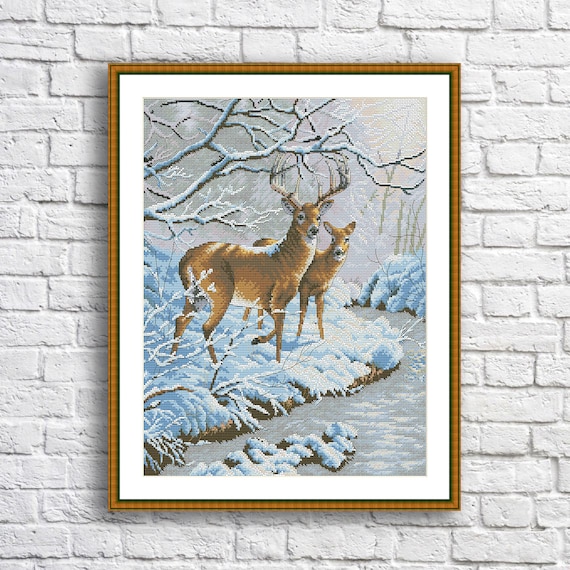 Creekside Deer Counted Cross Stitch Pattern Winter Forest - Etsy