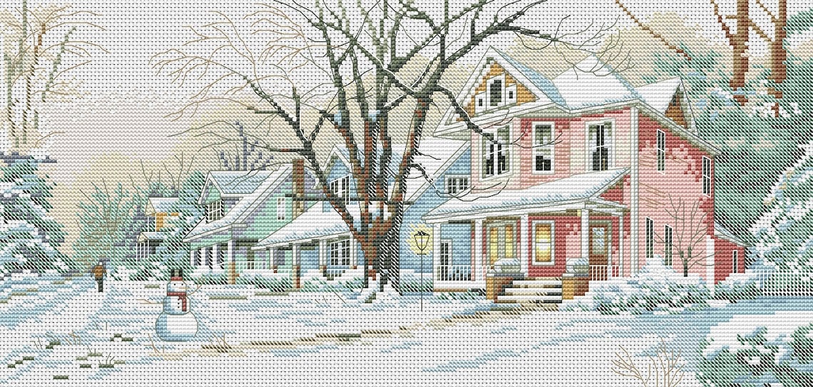 Winter on Main Street Counted Cross Stitch Pattern Christmas Village ...
