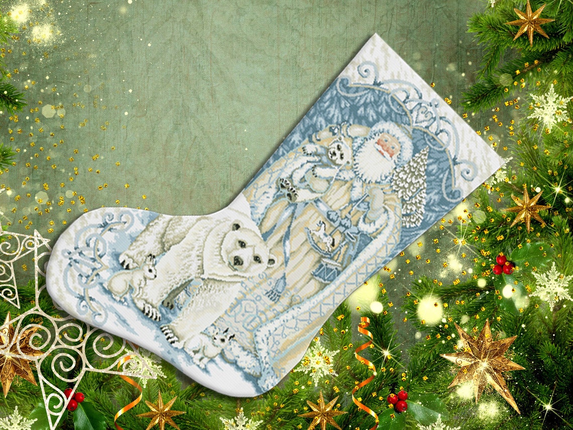 White Santa Christmas Stocking Counted Cross Stitch Pattern | Etsy