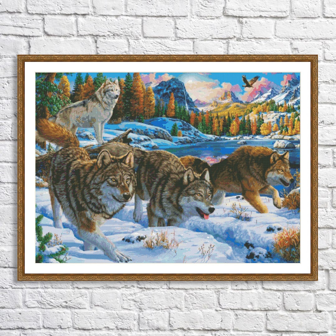 Pack of Wolves Cross Stitch Pattern Forest Landscape Pattern ...