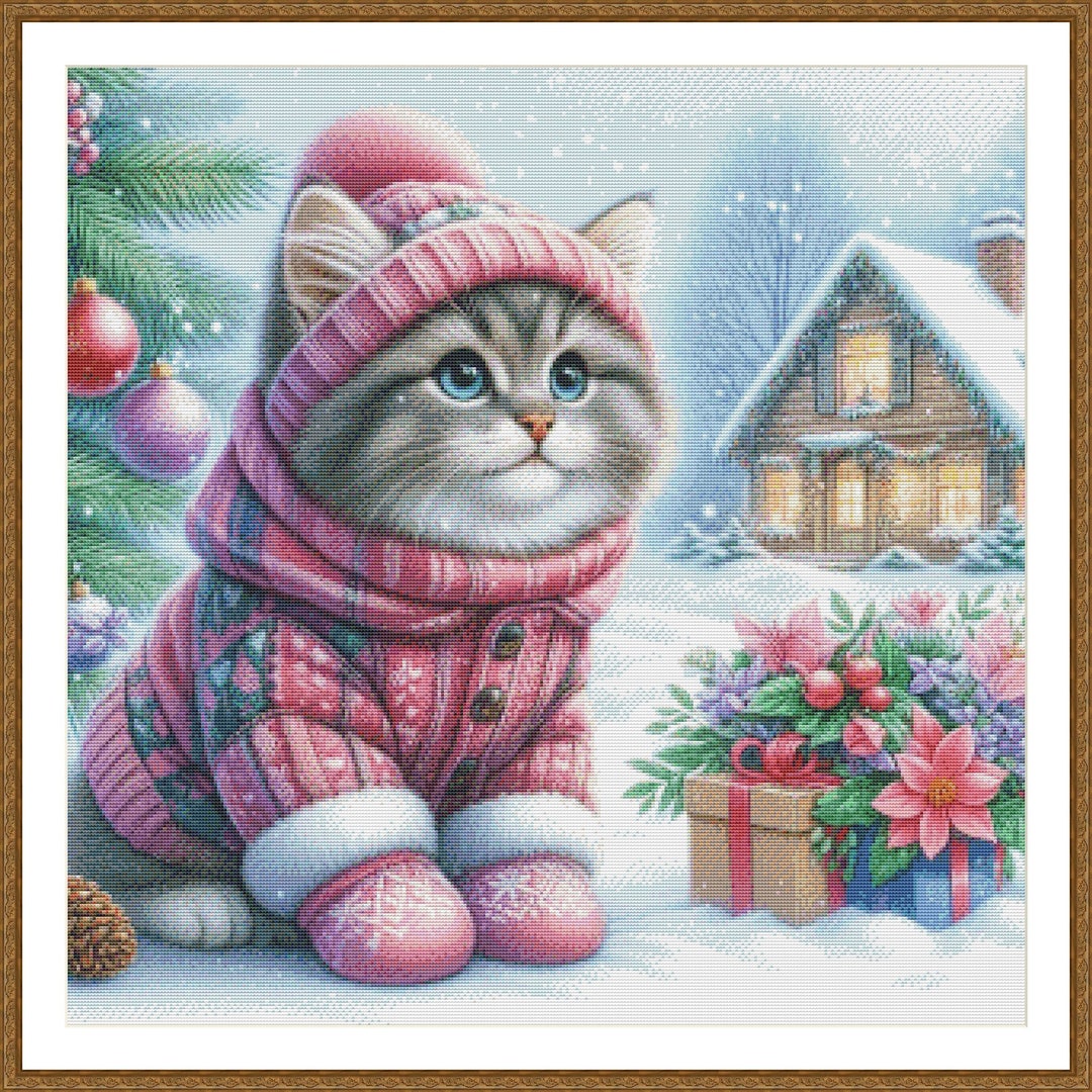 Christmas Cat Cross Stitch Pattern Charming Cat Cats Love Modern Decor ...