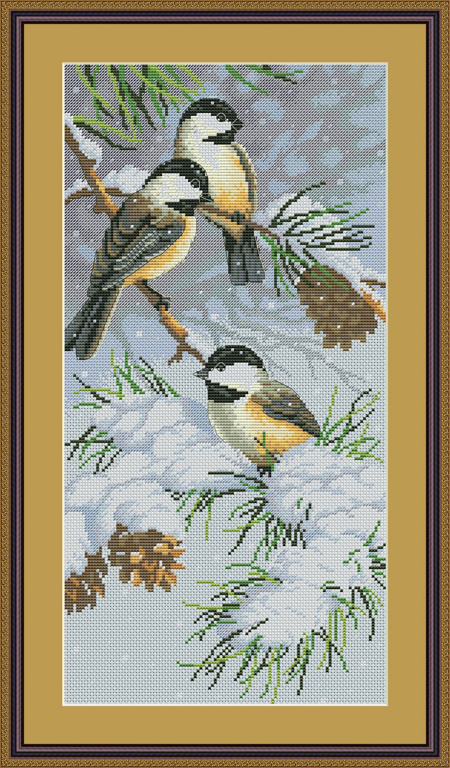 Chickadees and Pinecones Cross Stitch Pattern Birds on a - Etsy Australia
