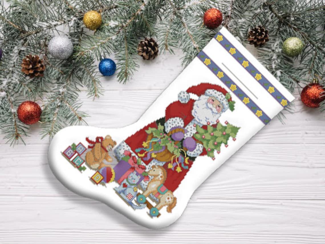 Spirit of Christmas Stocking Counted Cross Stitch Pattern Santa ...