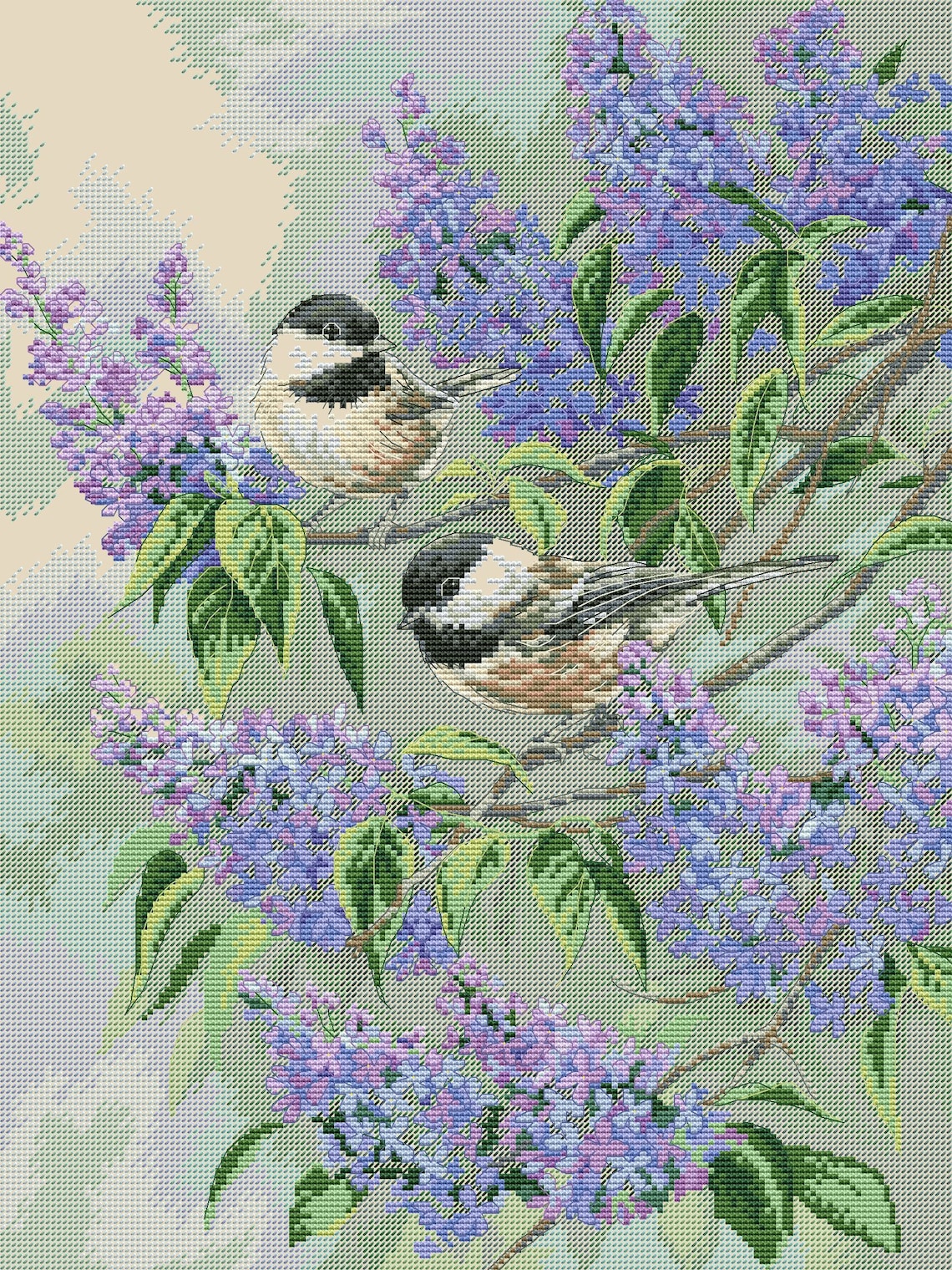 Chickadees and Lilacs Cross Stitch Pattern Birds on a Branch - Etsy