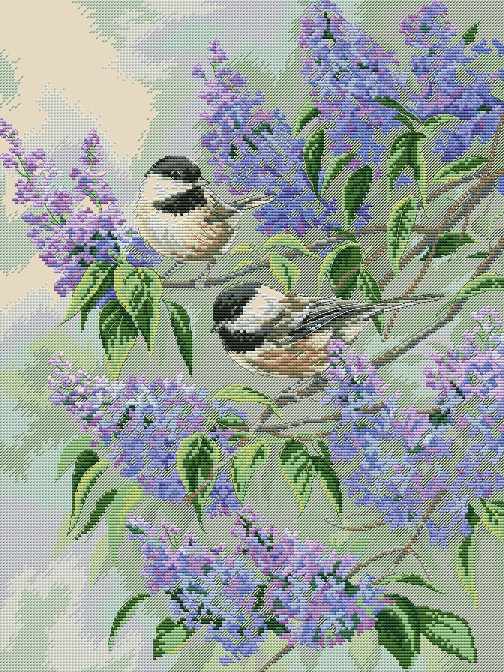 Chickadees and Lilacs Cross Stitch Pattern Birds on a Branch - Etsy