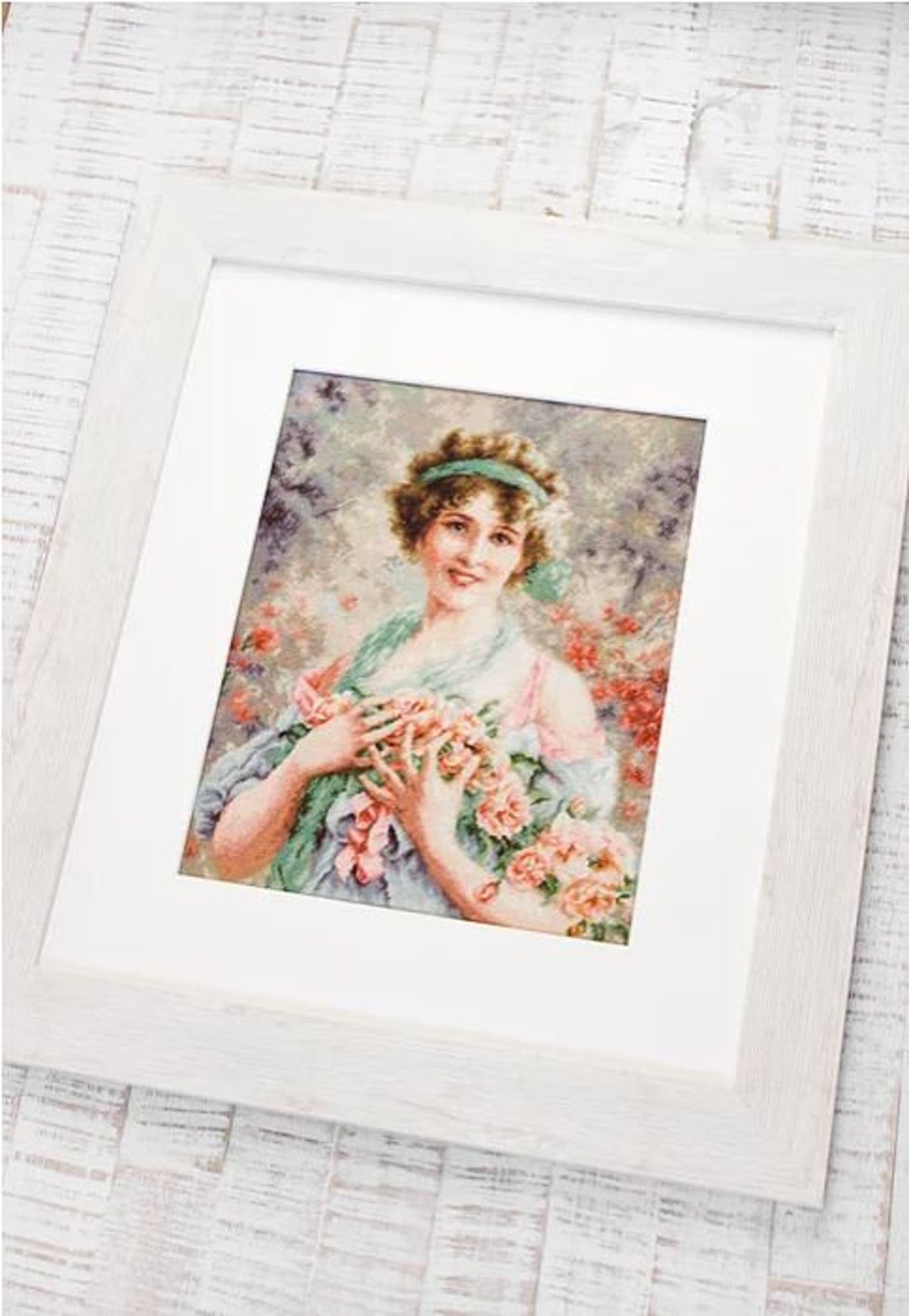 Gobelin Tapestry Kit Girl With Roses Gobelin Stitch Kits Painting ...