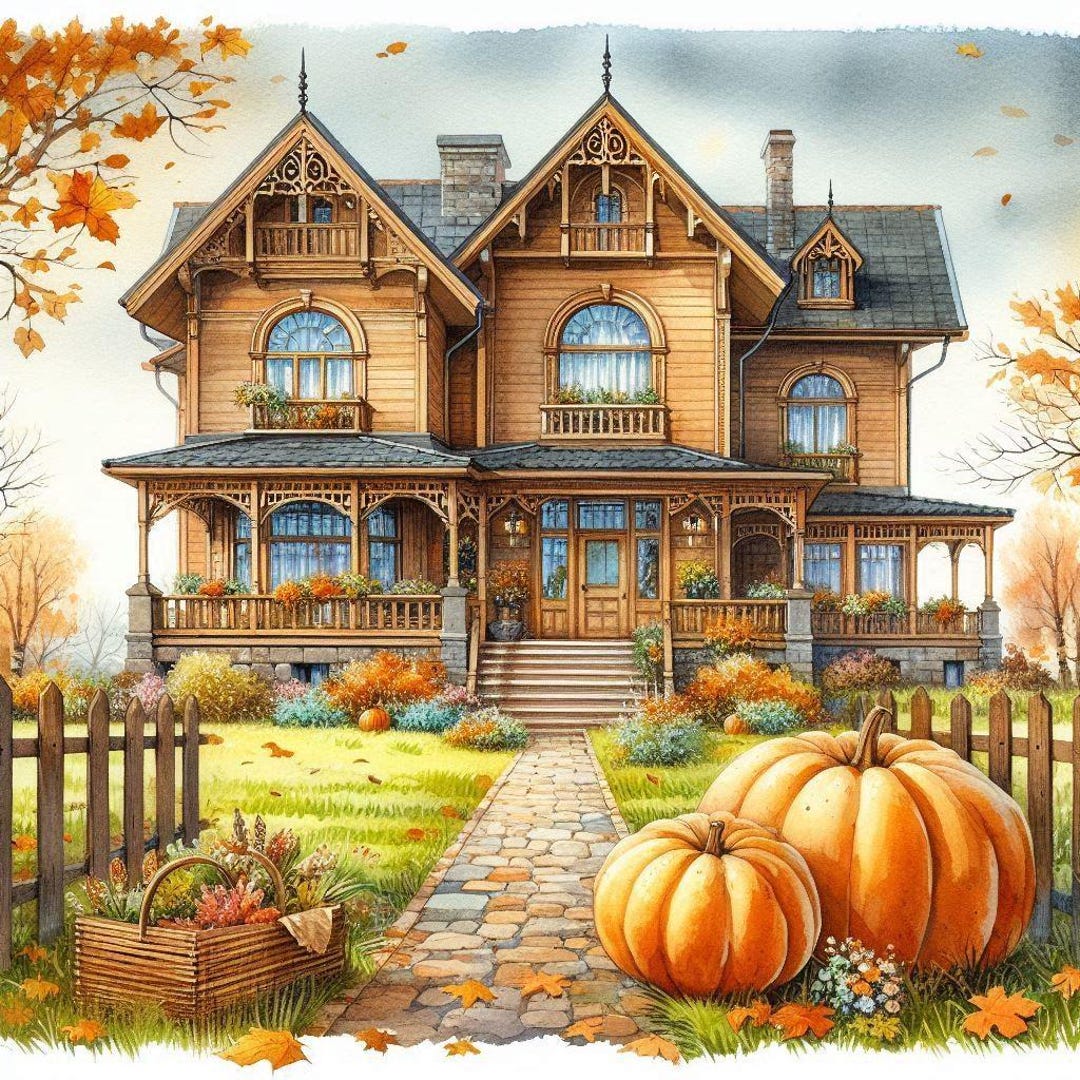 Autumn Cottage Counted Cross Stitch Pattern Golden Autumn Landscape ...