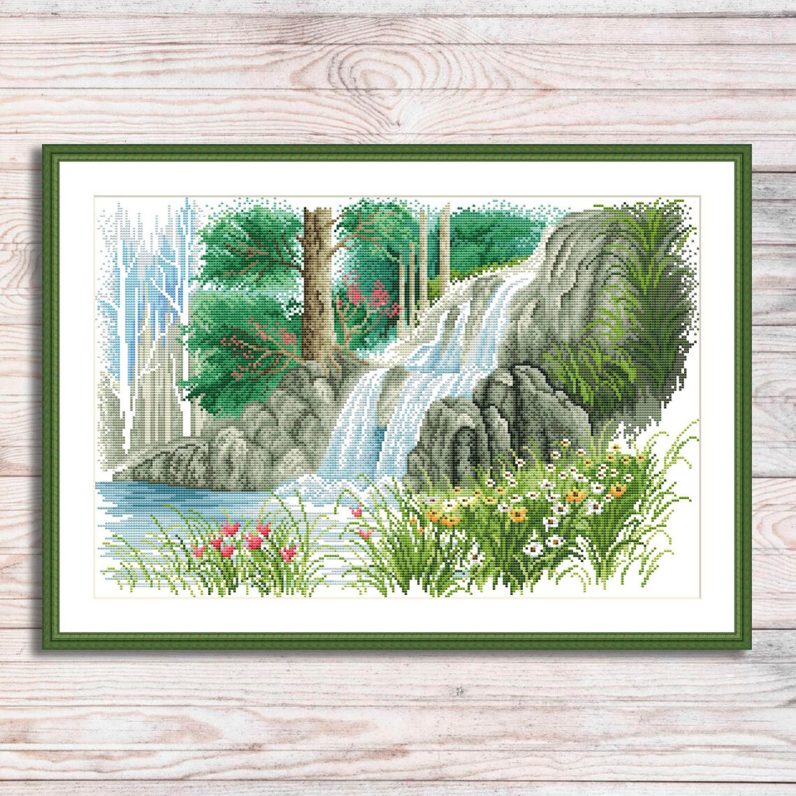 Waterfall Counted Cross Stitch Pattern Spring Landscape Hand - Etsy