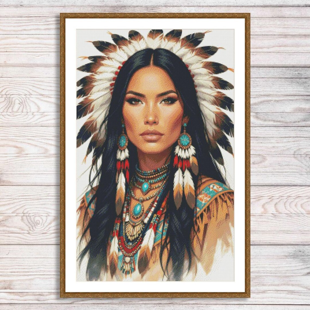 Native American Woman Cross Stitch Pattern Tribal Portrait Embroidery ...