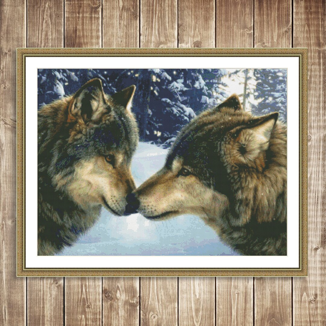 Pair of Wolves Cross Stitch Pattern Forest Landscape Pattern Needlepoint Chart Wolf Embroidery ...