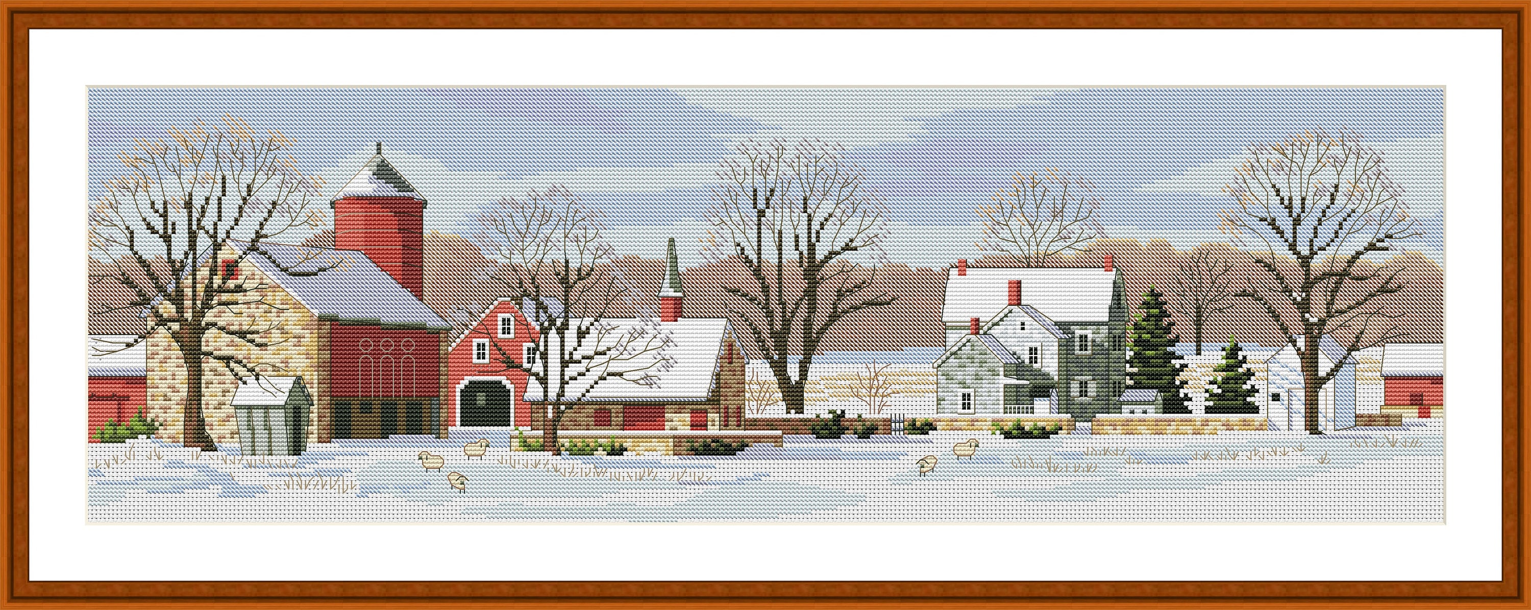 Scenic Farm Counted Cross Stitch Pattern Winter Landscape Pattern Hand ...