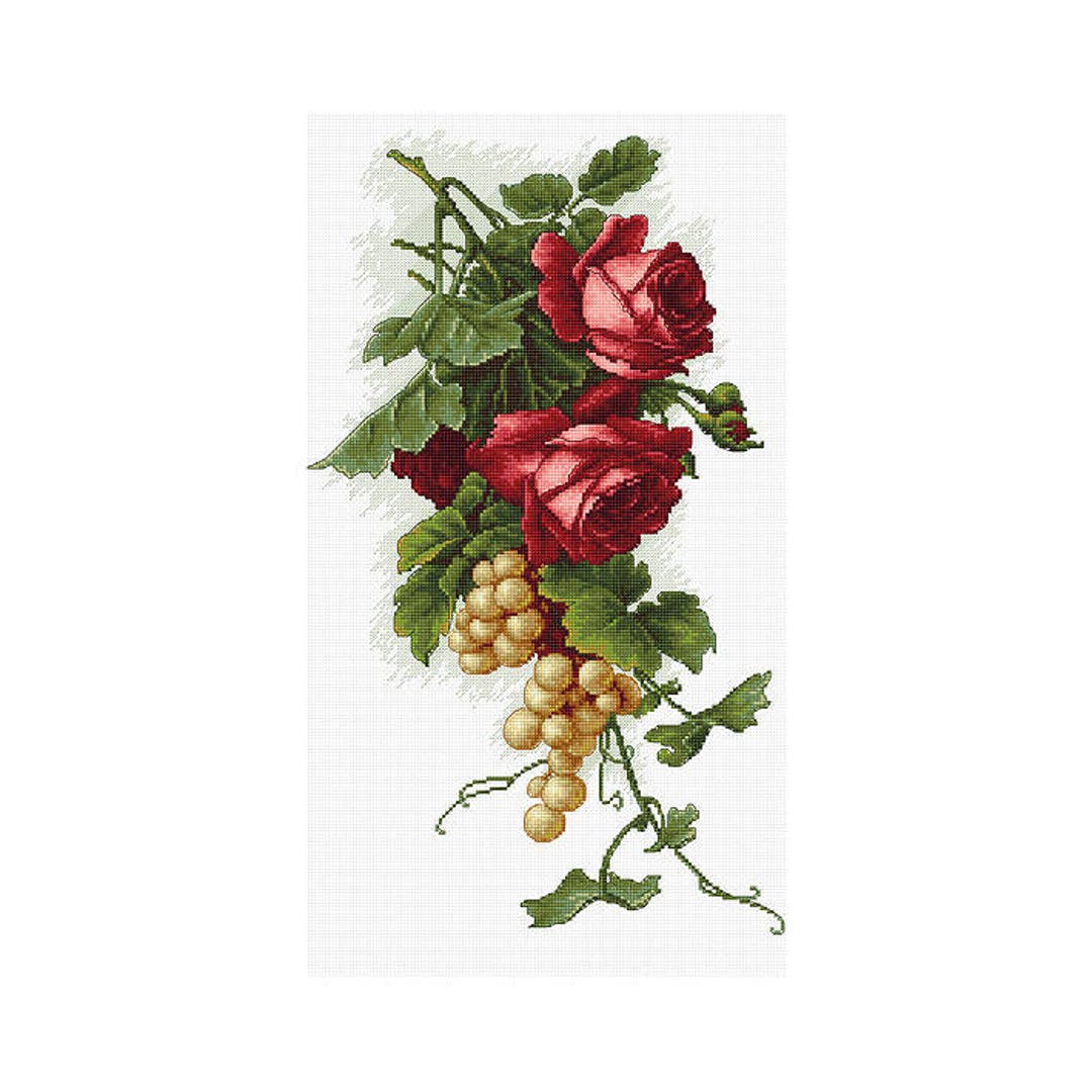 Counted Cross Stitch Kit Red Roses With Grapes Counted Cross Stitch ...
