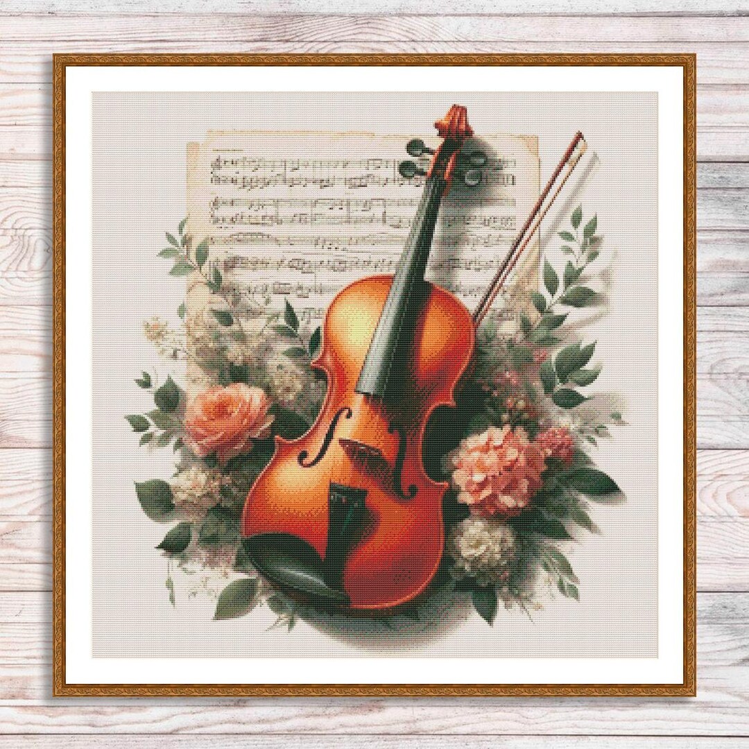 Vintage Violin Cross Stitch Pattern Digital Pattern Violin and Flowers ...