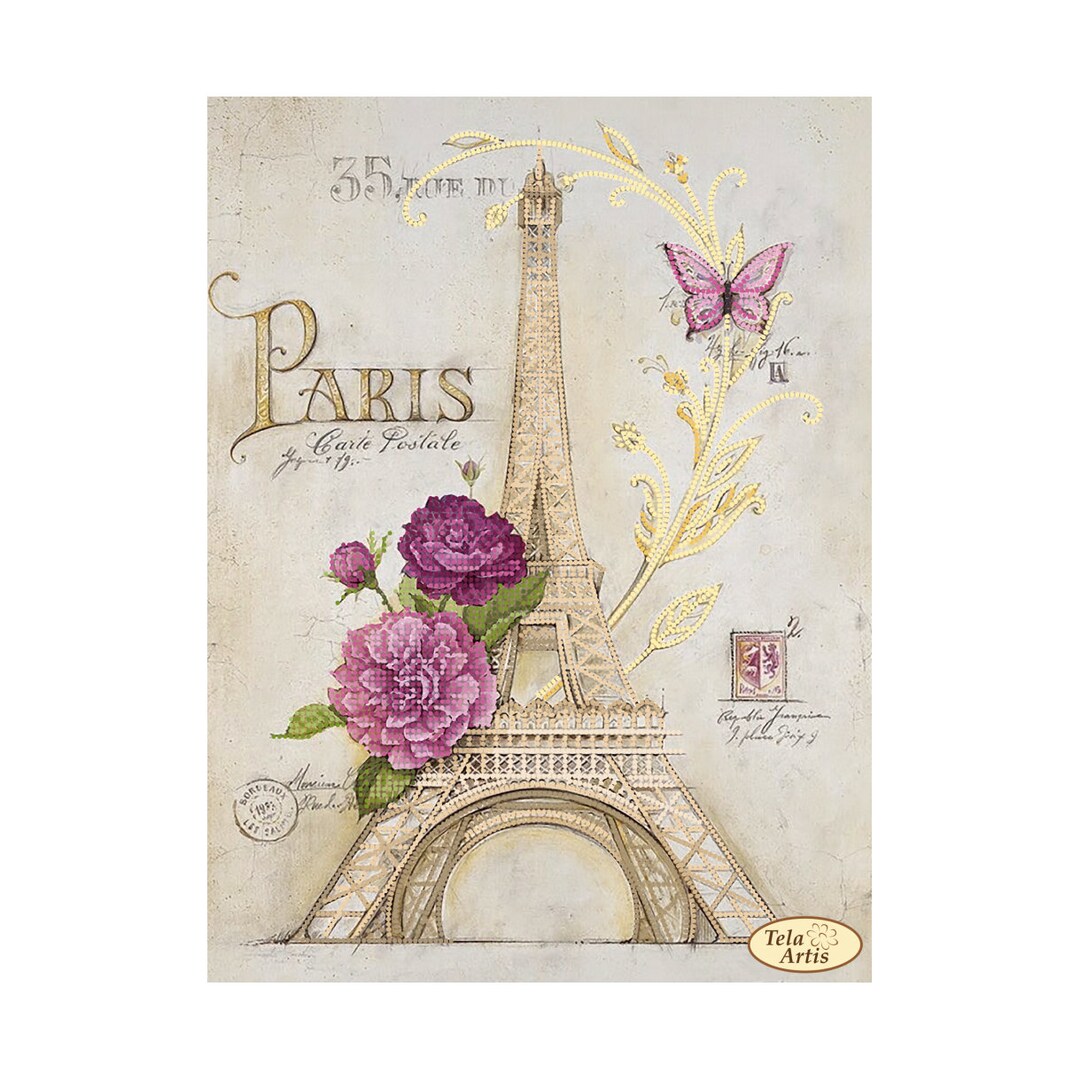 Paris Bead Embroidery Kit Butterfly Flowers Eiffel Tower Needlework Kit ...