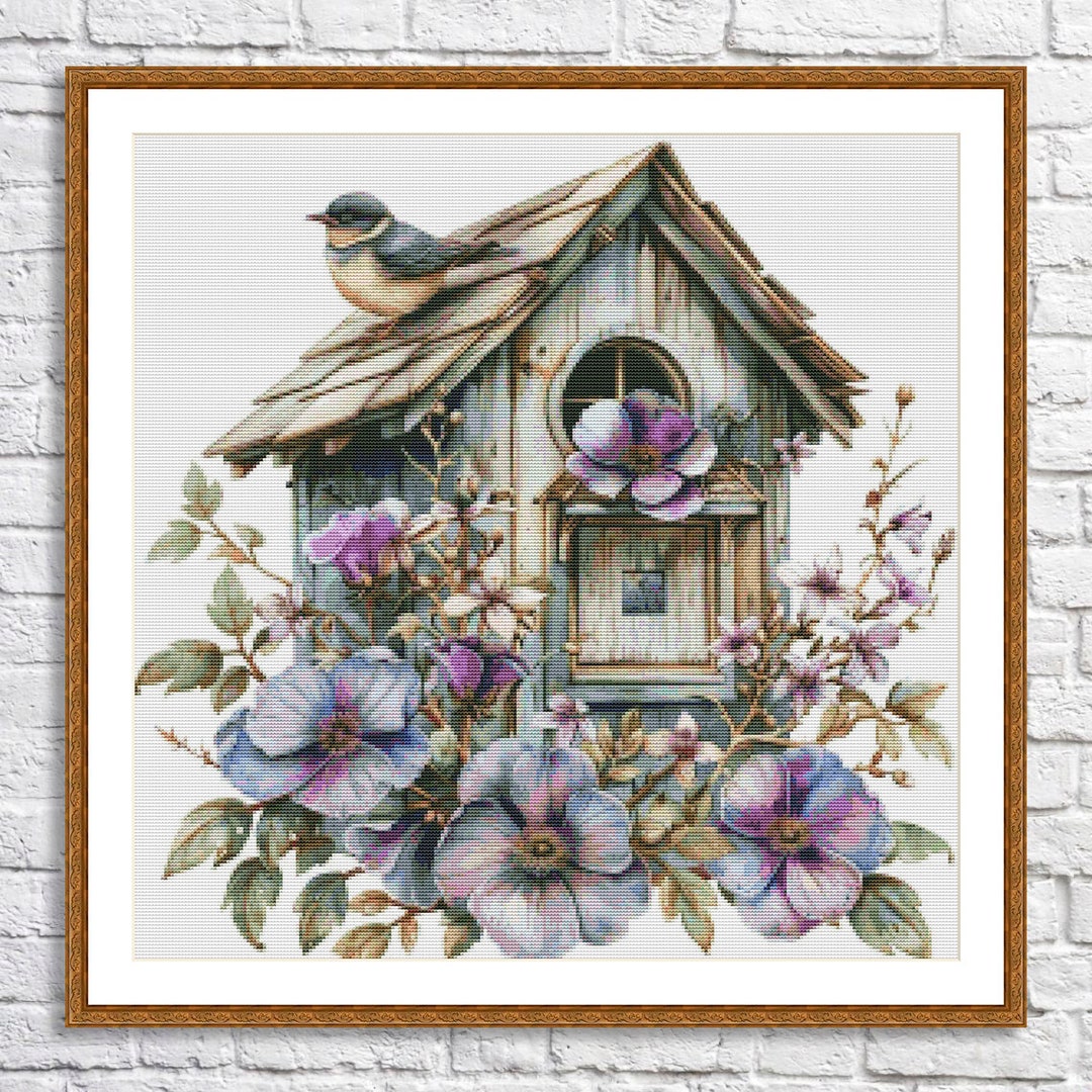 Vintage Bird House Cross Stitch Pattern Birds on a Branch Spring Bird ...