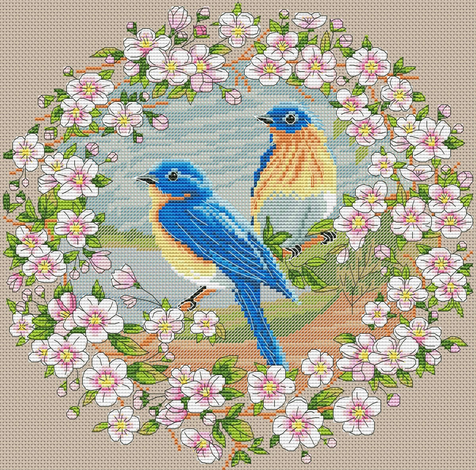 Seasons Birds Spring Cross Stitch Pattern Birds on a Branch | Etsy