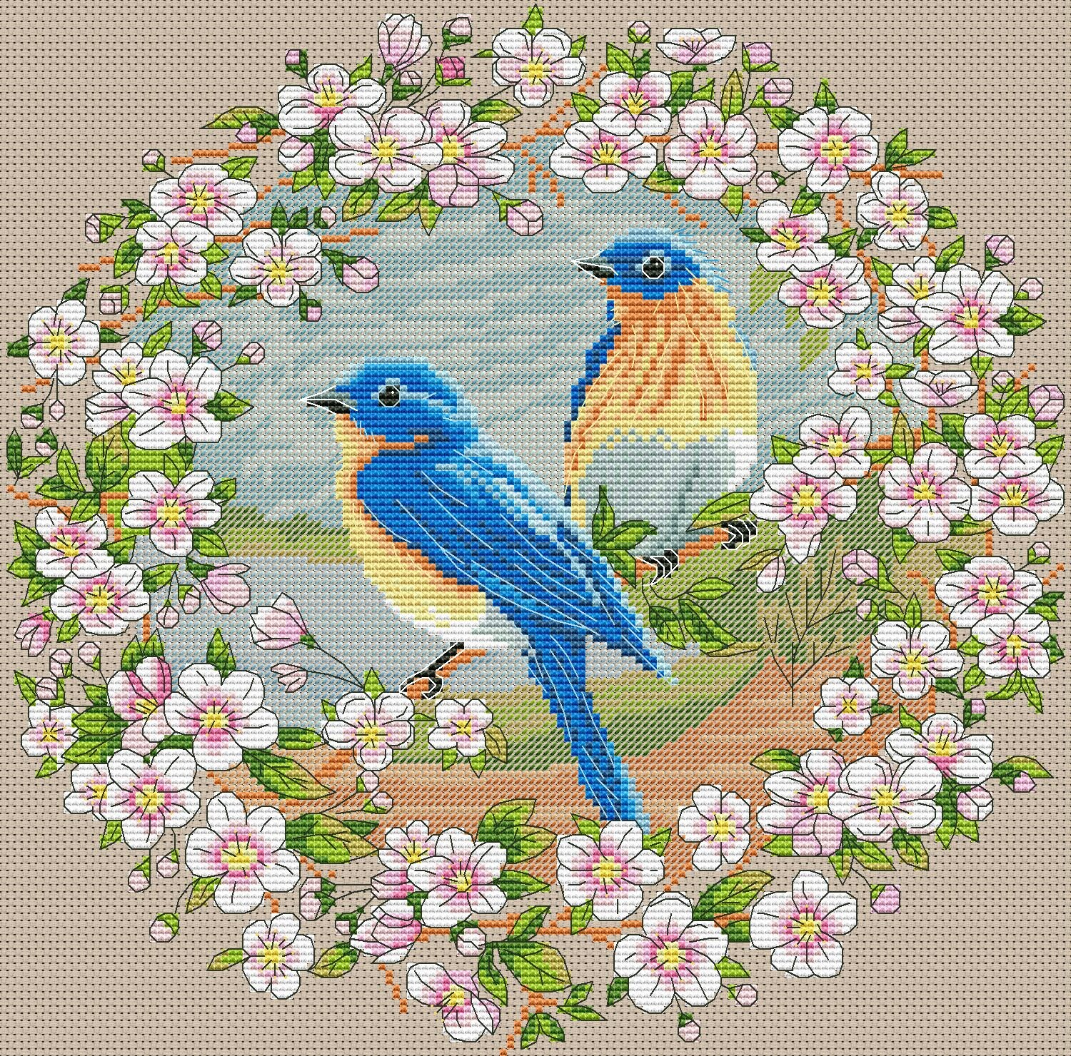 Seasons Birds Spring Cross Stitch Pattern Birds on a Branch | Etsy