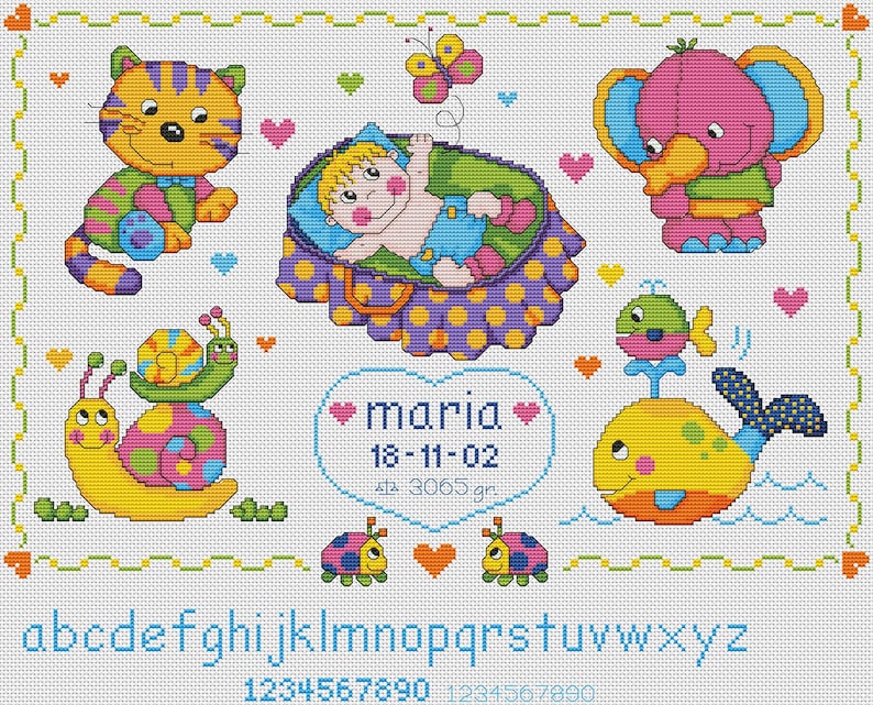 Baby Animals Sampler Counted Cross Stitch Pattern Embroidery - Etsy