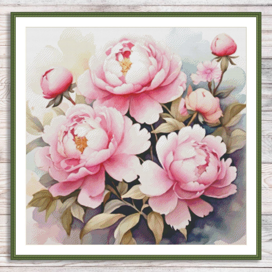 Pink Peonies Cross Stitch Pattern PDF Digital Pattern Modern Decor ...