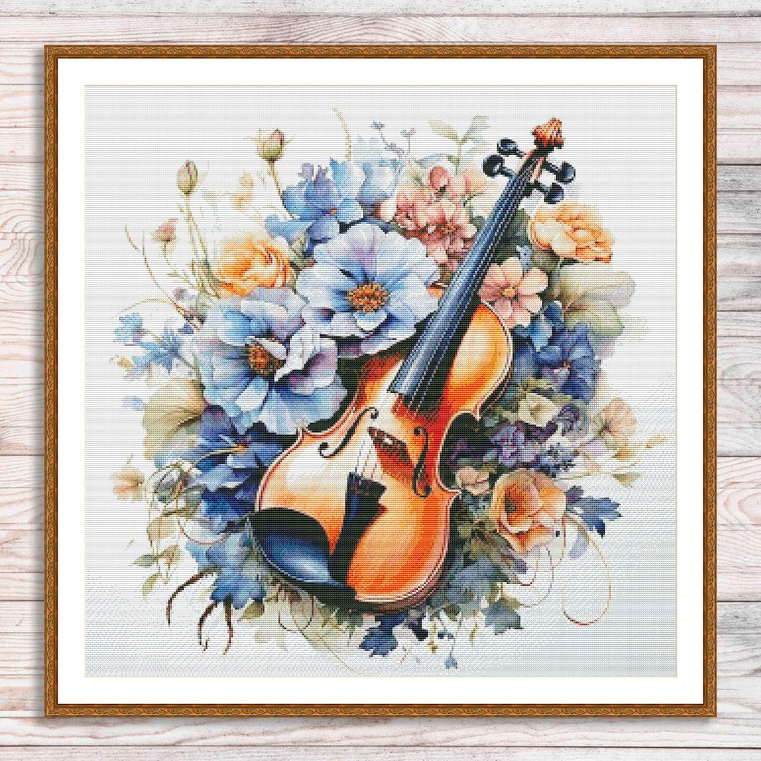 Violin and Flowers Cross Stitch Pattern PDF Digital Pattern Modern ...