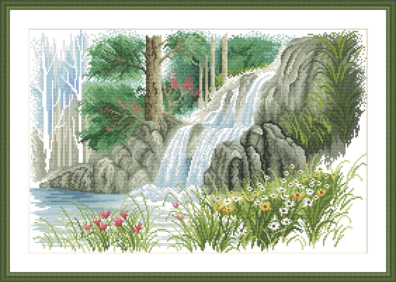 Waterfall Counted Cross Stitch Pattern Spring Landscape Hand - Etsy