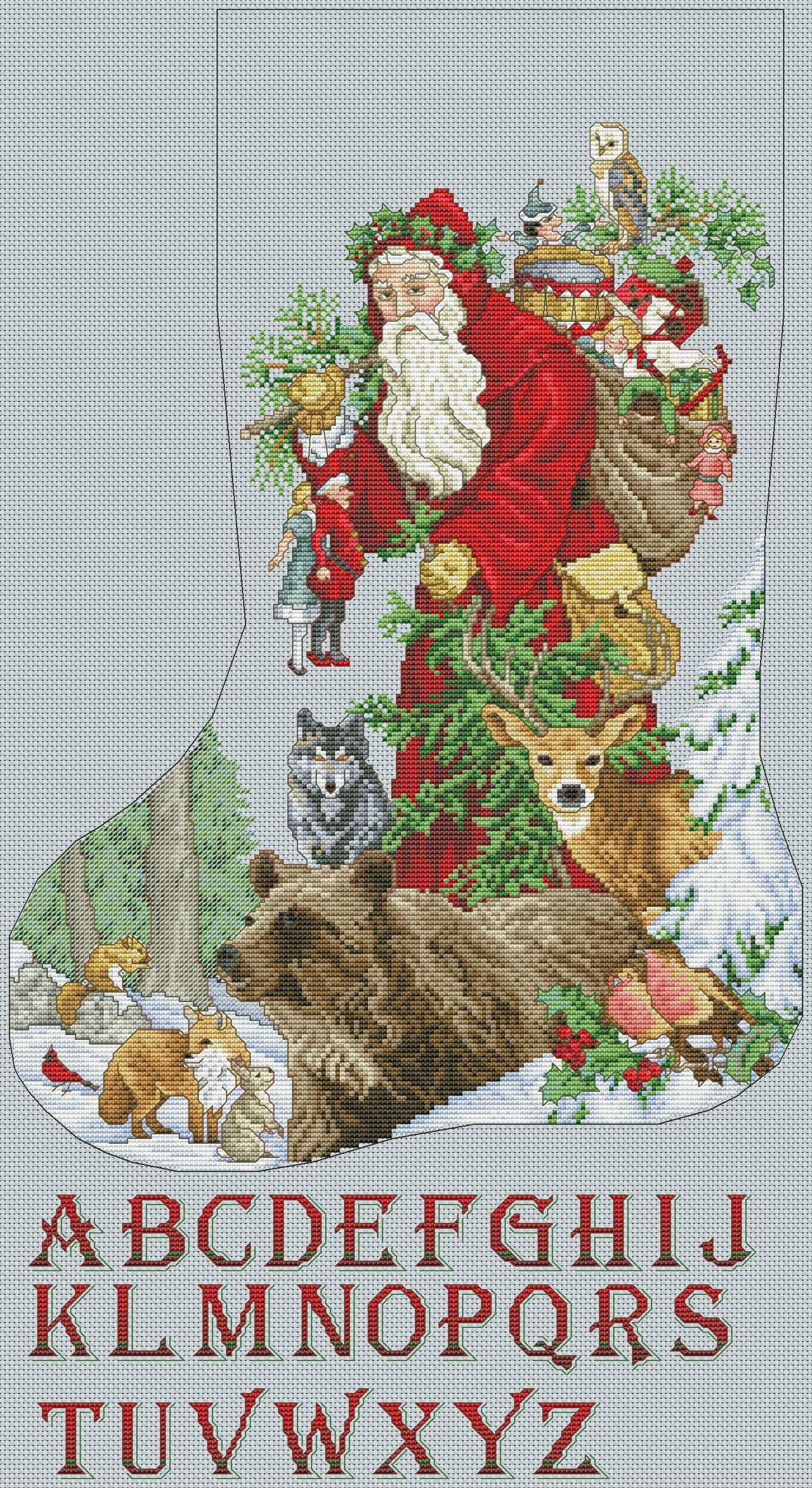 Woodland Santa Christmas Stocking Counted Cross Stitch Pattern ...