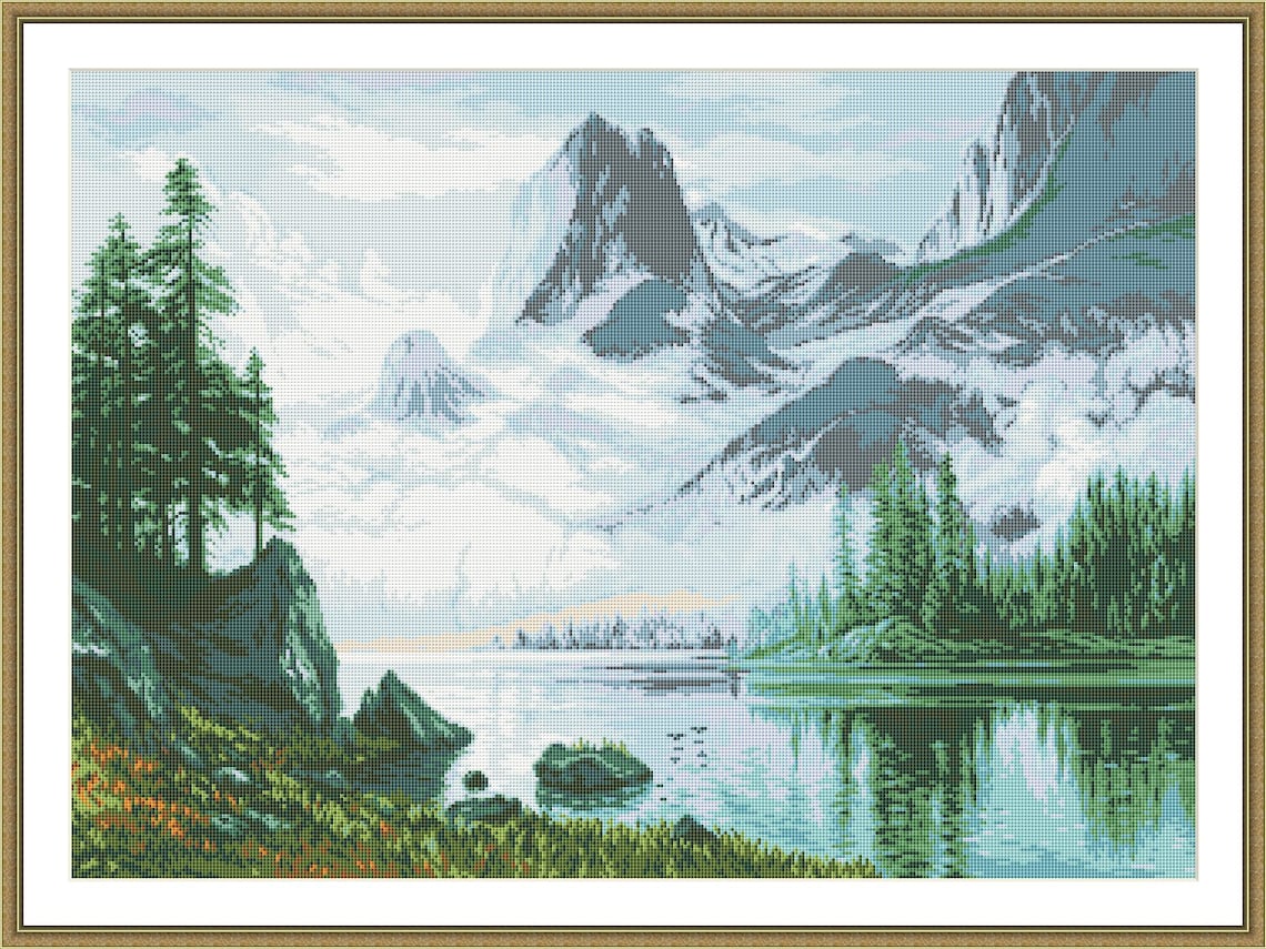 Fog in the Mountains Counted Cross Stitch Pattern Winter Landscape ...