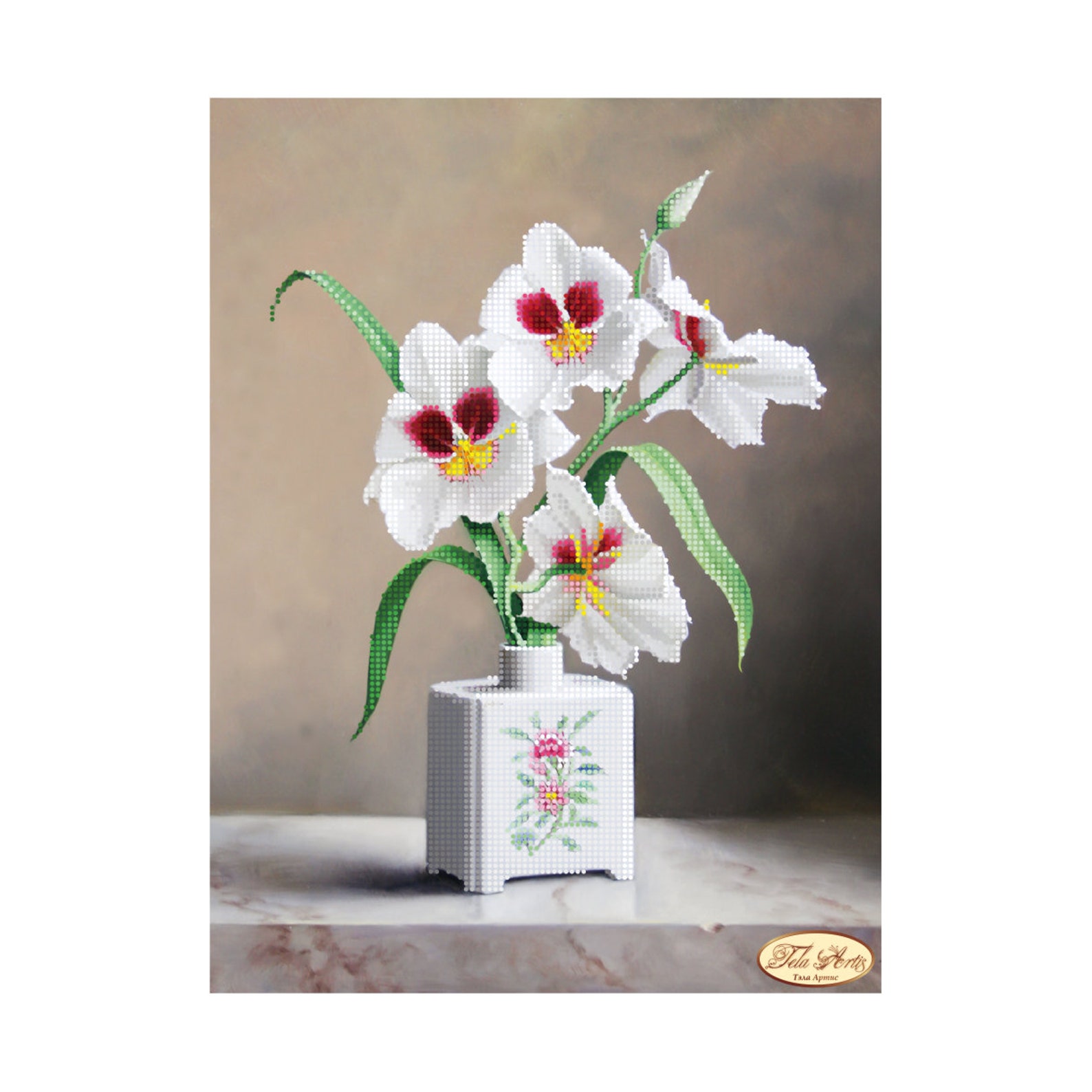 Bead Embroidery kit White Orchid Bouquet in a vase Needlework | Etsy