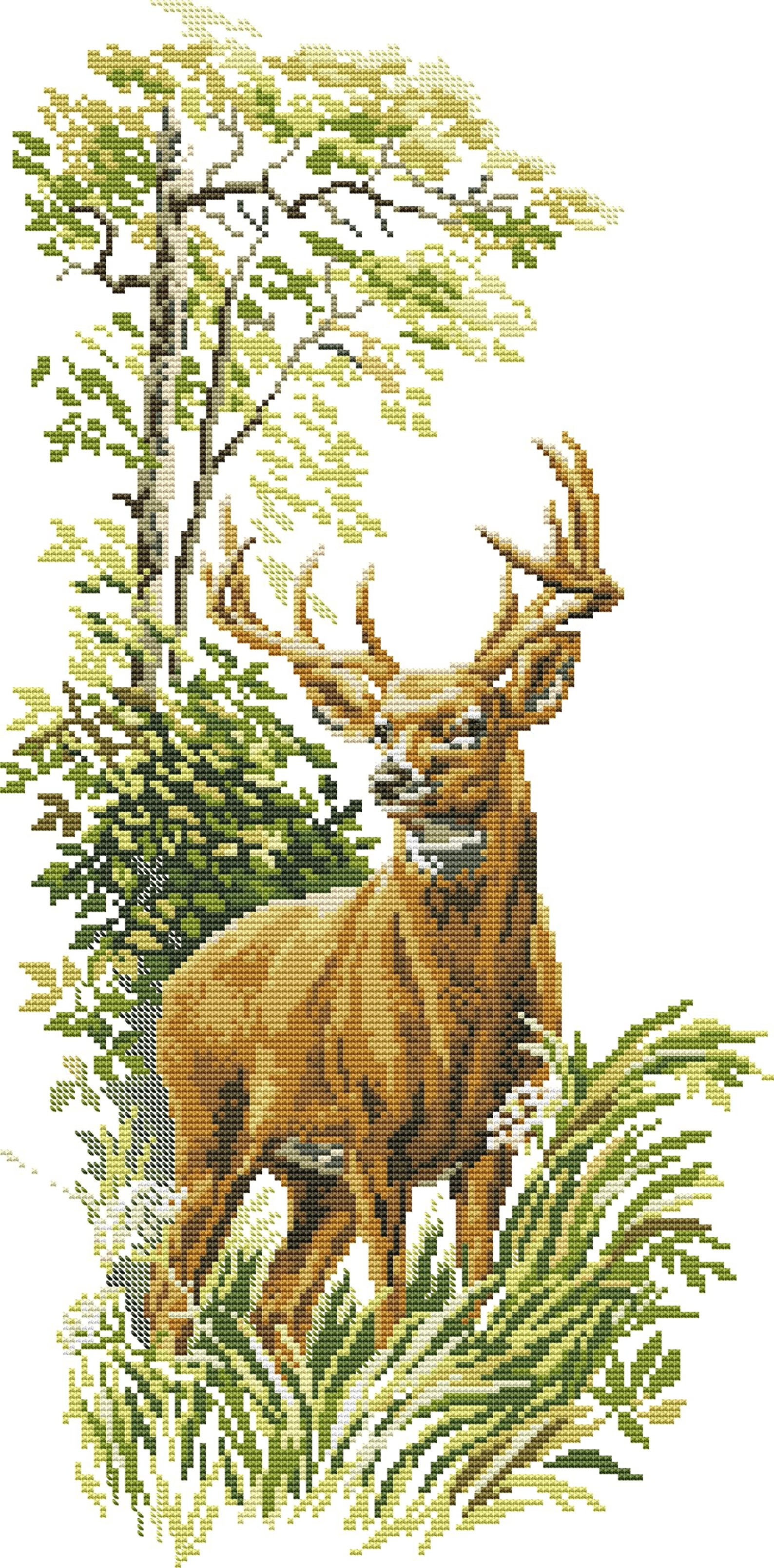 Deer Counted Cross Stitch Pattern Summer Forest Modern Embroidery Hand ...