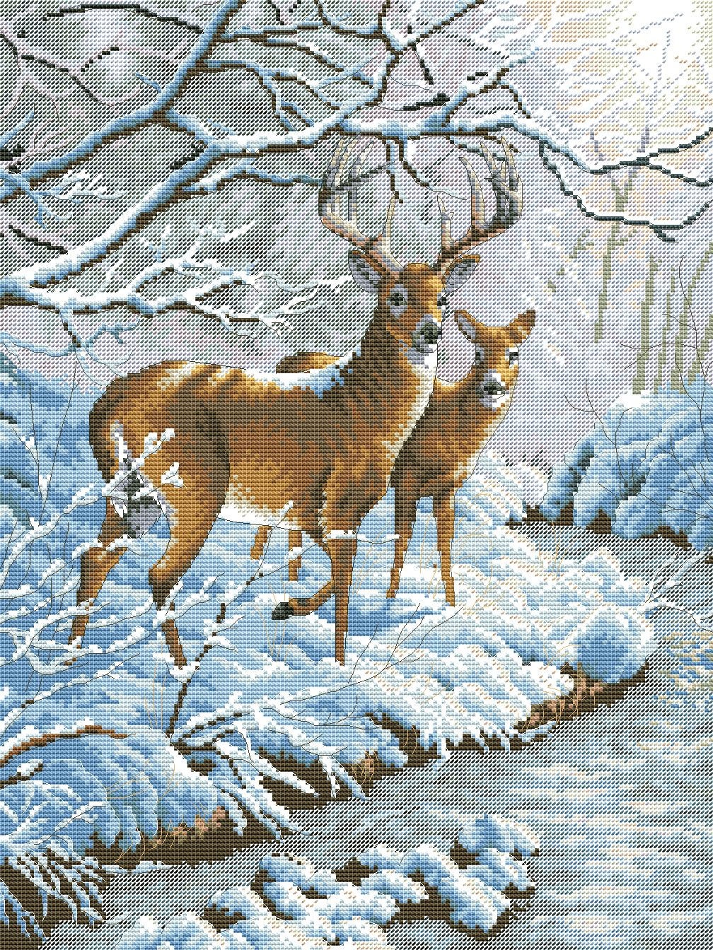 Creekside Deer Counted Cross Stitch Pattern Winter Forest Modern ...