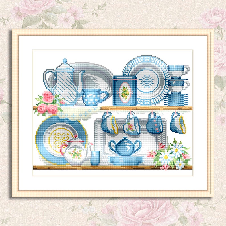 Kitchen Shelf Cross Stitch Pattern Shelf With Dishies Kitchen Still ...