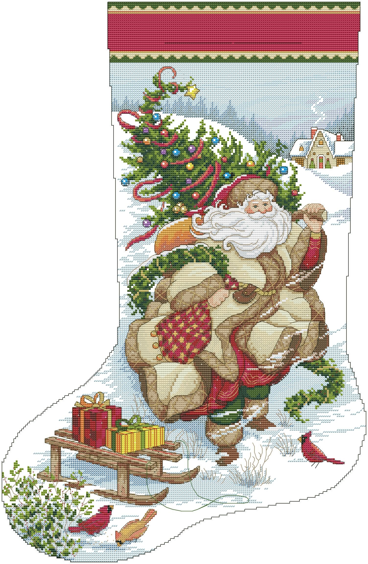 Santa Journey Christmas Stocking Counted Cross Stitch Pattern | Etsy