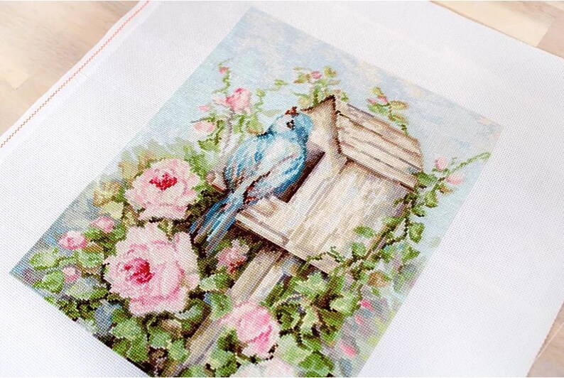 Cross Stitch Kit Birds House and Roses Counted Cross Stitch | Etsy