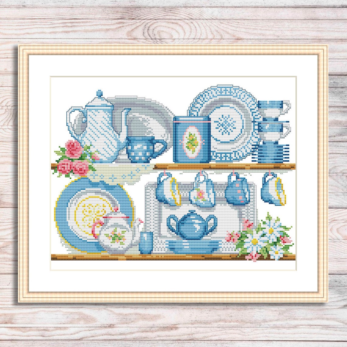 Kitchen Shelf Cross Stitch Pattern Shelf With Dishies Kitchen - Etsy