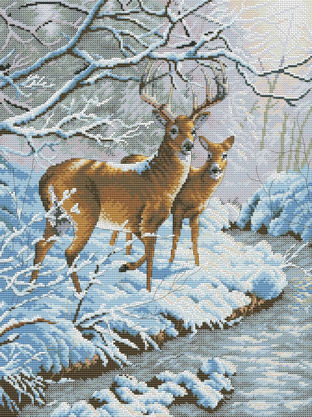 Creekside Deer Counted Cross Stitch Pattern Winter Forest Modern ...