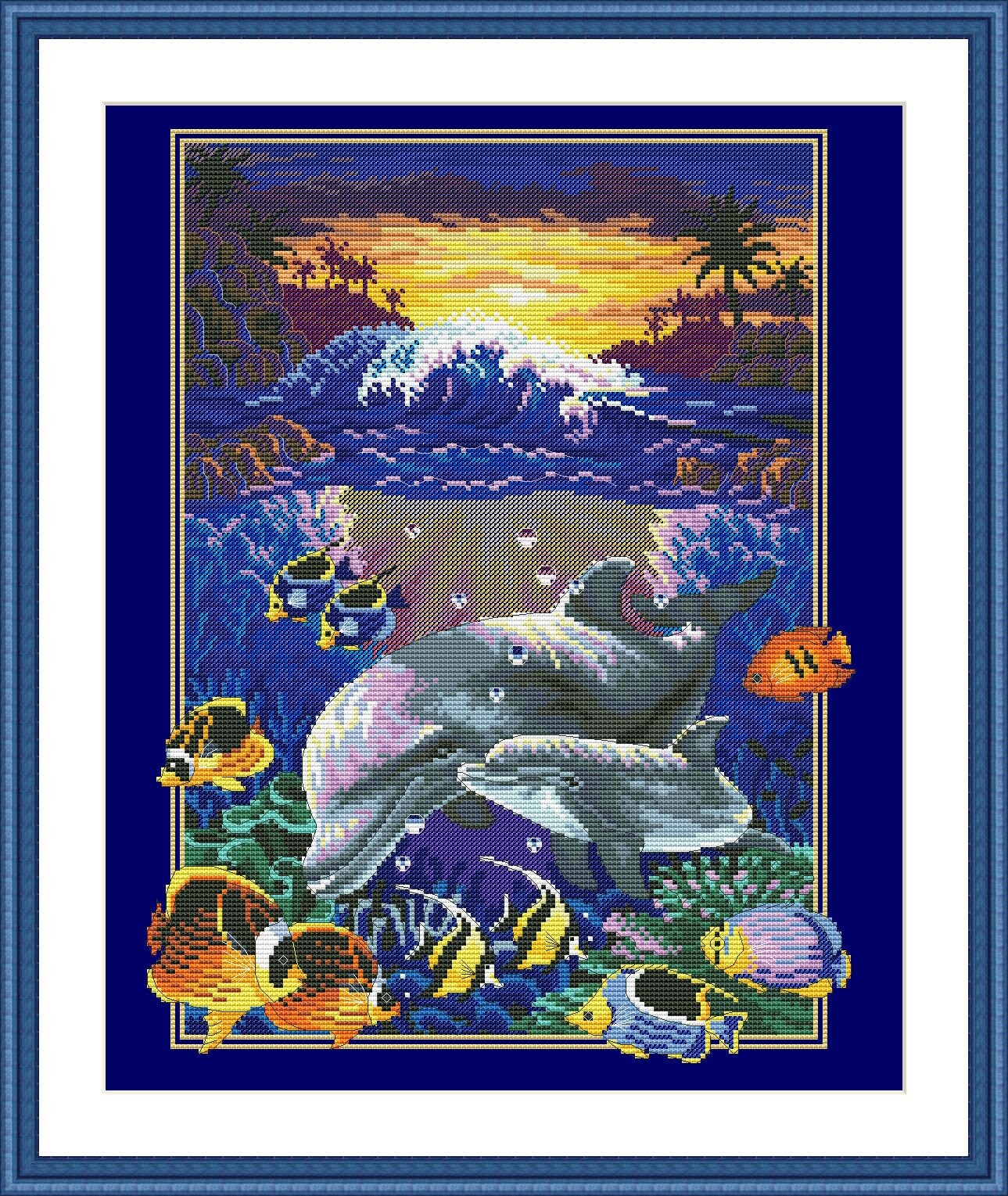 Dolphins Cross Stitch Pattern Digital Pattern Fish Modern | Etsy