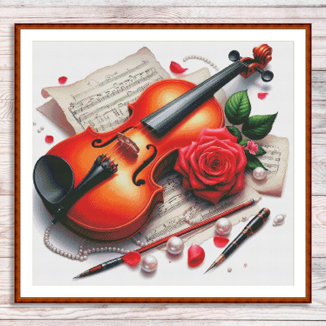Vintage Violin Cross Stitch Pattern Digital Pattern Violin and Flowers ...