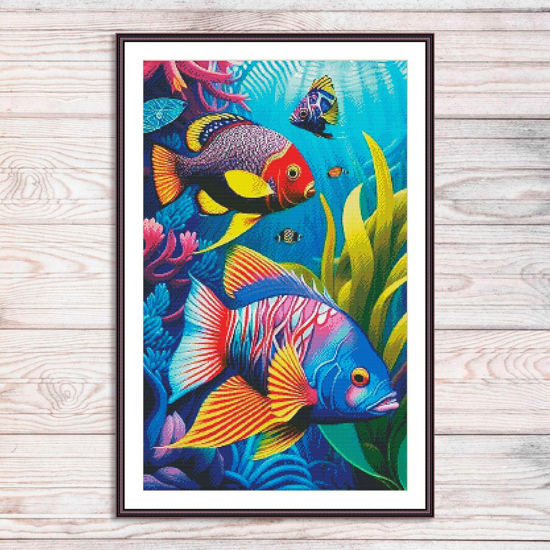 Bright Rainbow Fish Cross Stitch Pattern Tropical Fish Deep Sea Fish ...