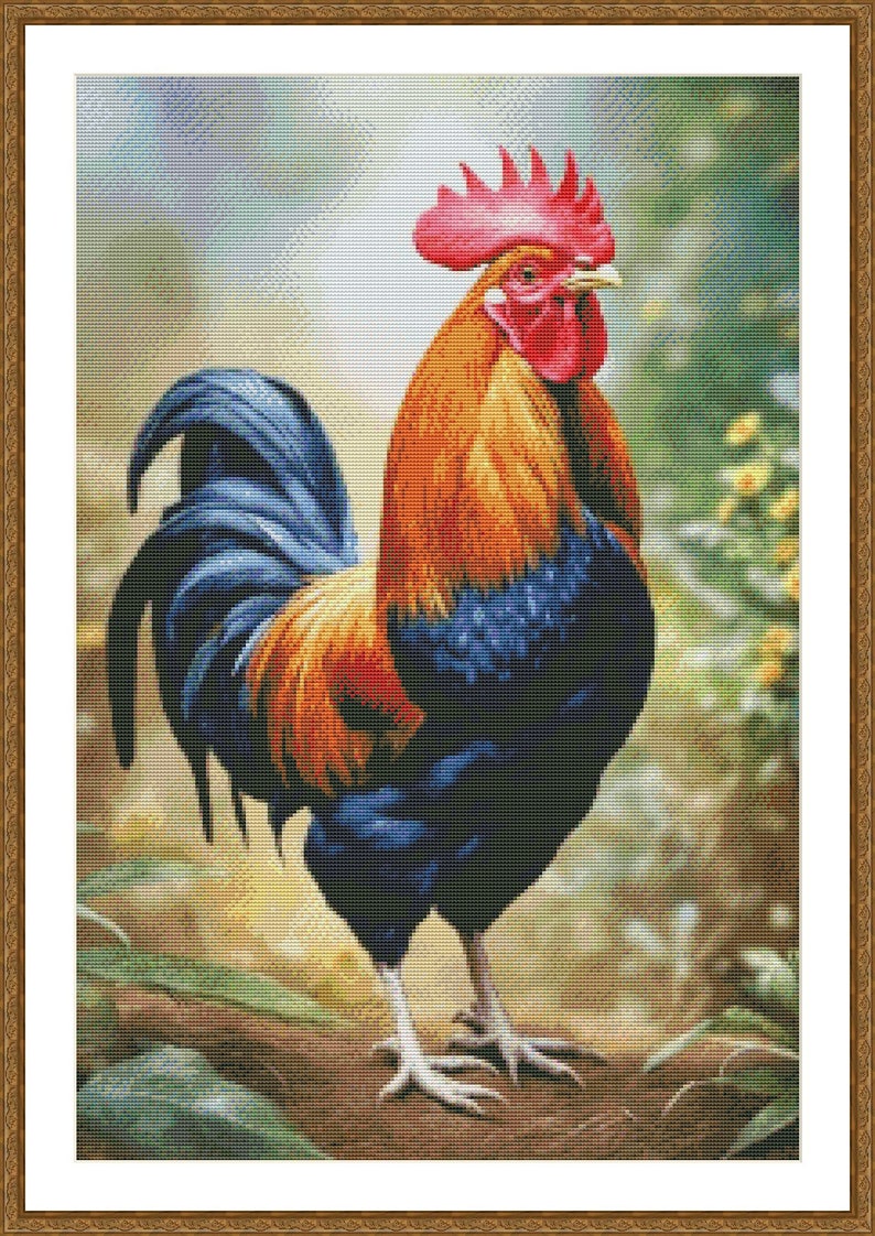 Roosters Cross Stitch Pattern Colorful Rooster Beautiful Rooster Birds ...