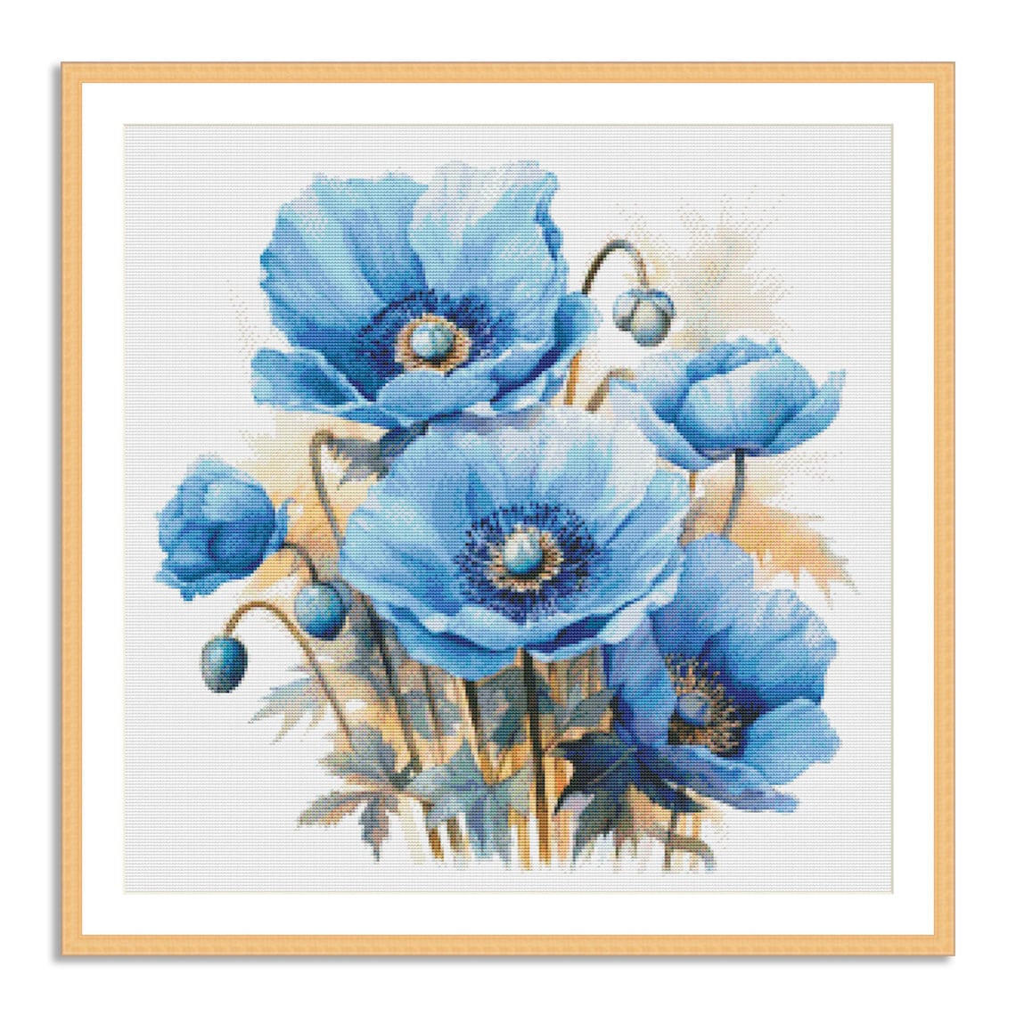 Blue Anemones Cross Stitch Pattern Floral Digital Pattern Modern Decor ...