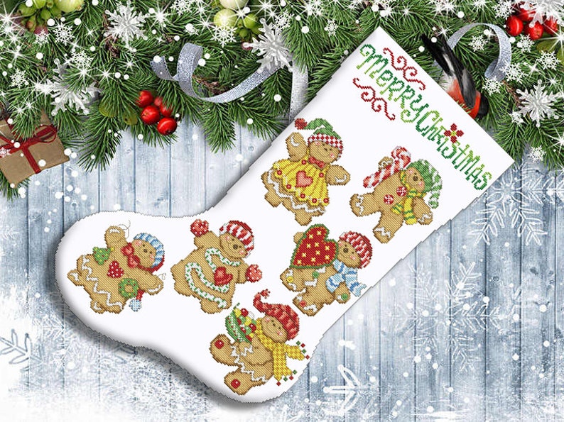 Hingerbread Christmas Stocking Counted Cross Stitch Pattern Funny ...