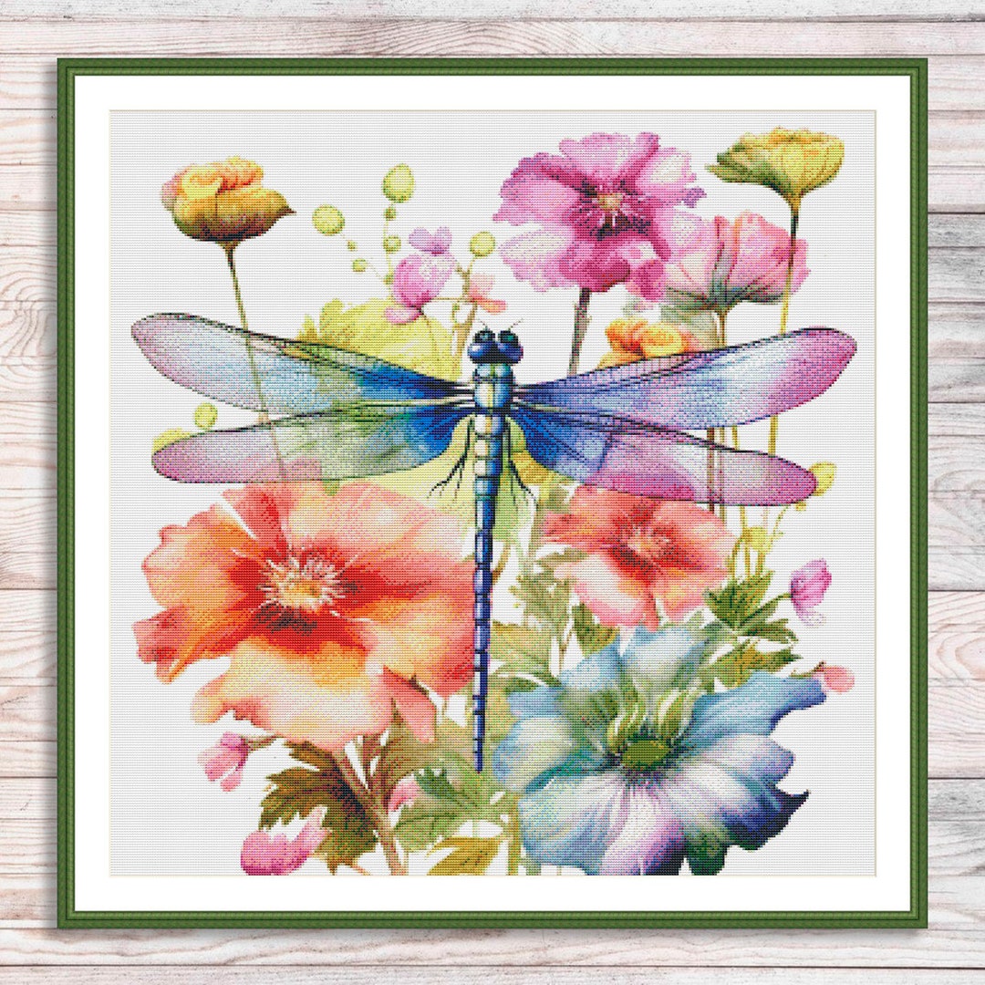 Cross Stitch Pattern Blue Dragonfly Hand Xstitch Pattern Watercolor ...