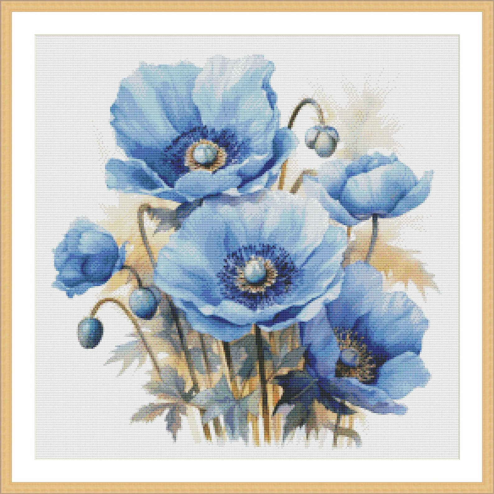 Blue Anemones Cross Stitch Pattern Floral Digital Pattern Modern Decor ...